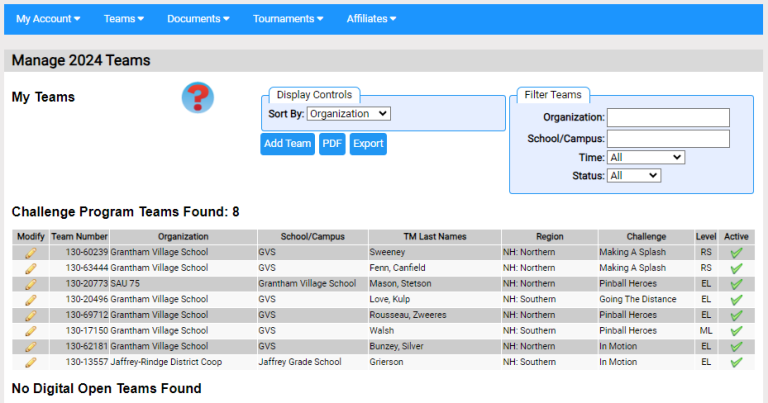 My Teams – DI Tournament Help